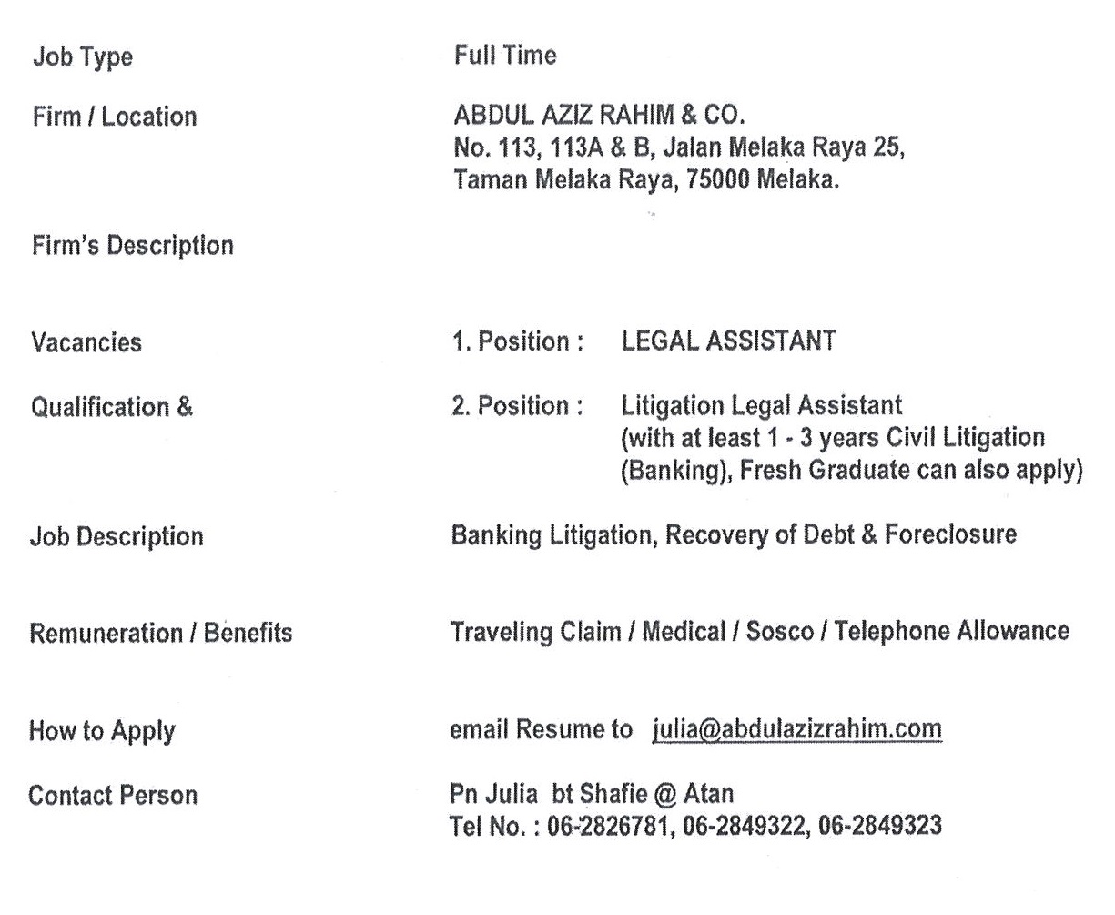Job Postings – Official Website of Malacca Bar